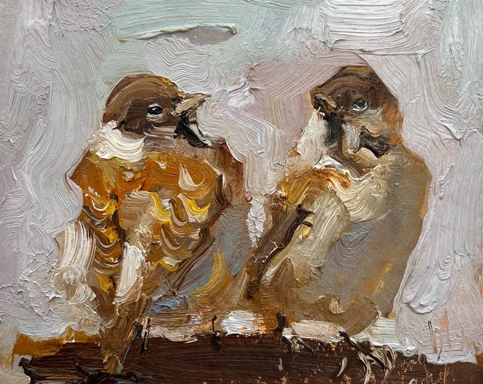 Sparrows Oil Painting Birds Artwork Bird Semi Abstract Framed Wall ...