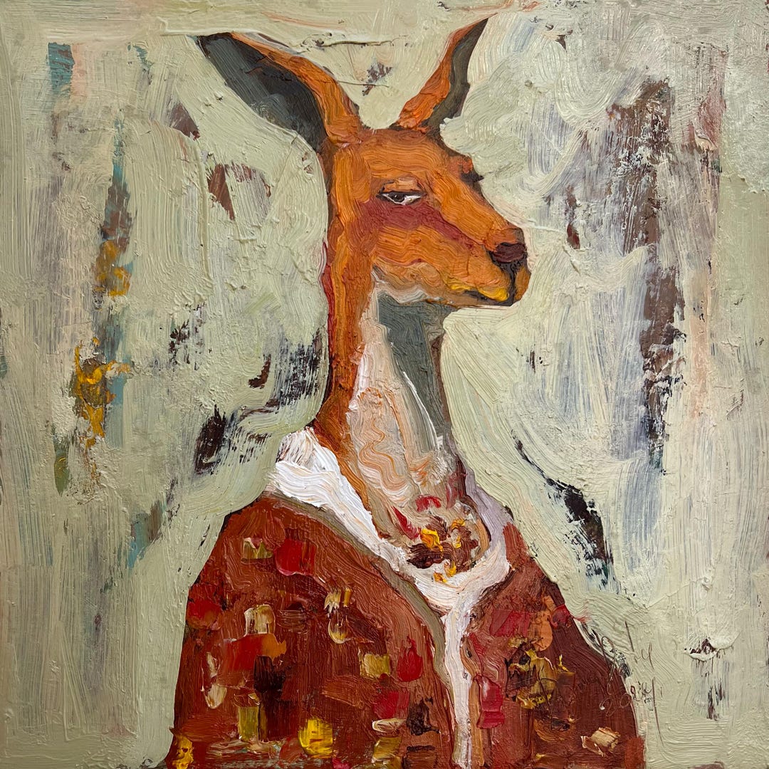 Kangaroo Portrait, Kangaroo Oil Painting, Semi Abstract Artwork ...