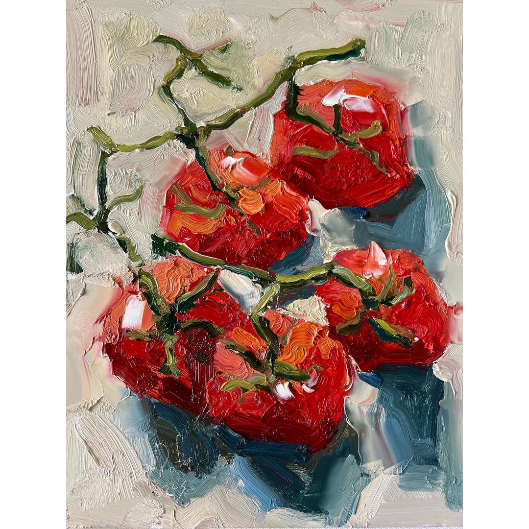 Tomatoes Painting Kitchen Wall Art Tomato Impasto Abstract Artwork Oil ...