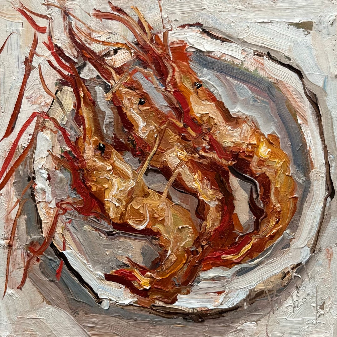 Shrimp Painting Shrimp Original Art Impasto Painting Semi Abstract ...