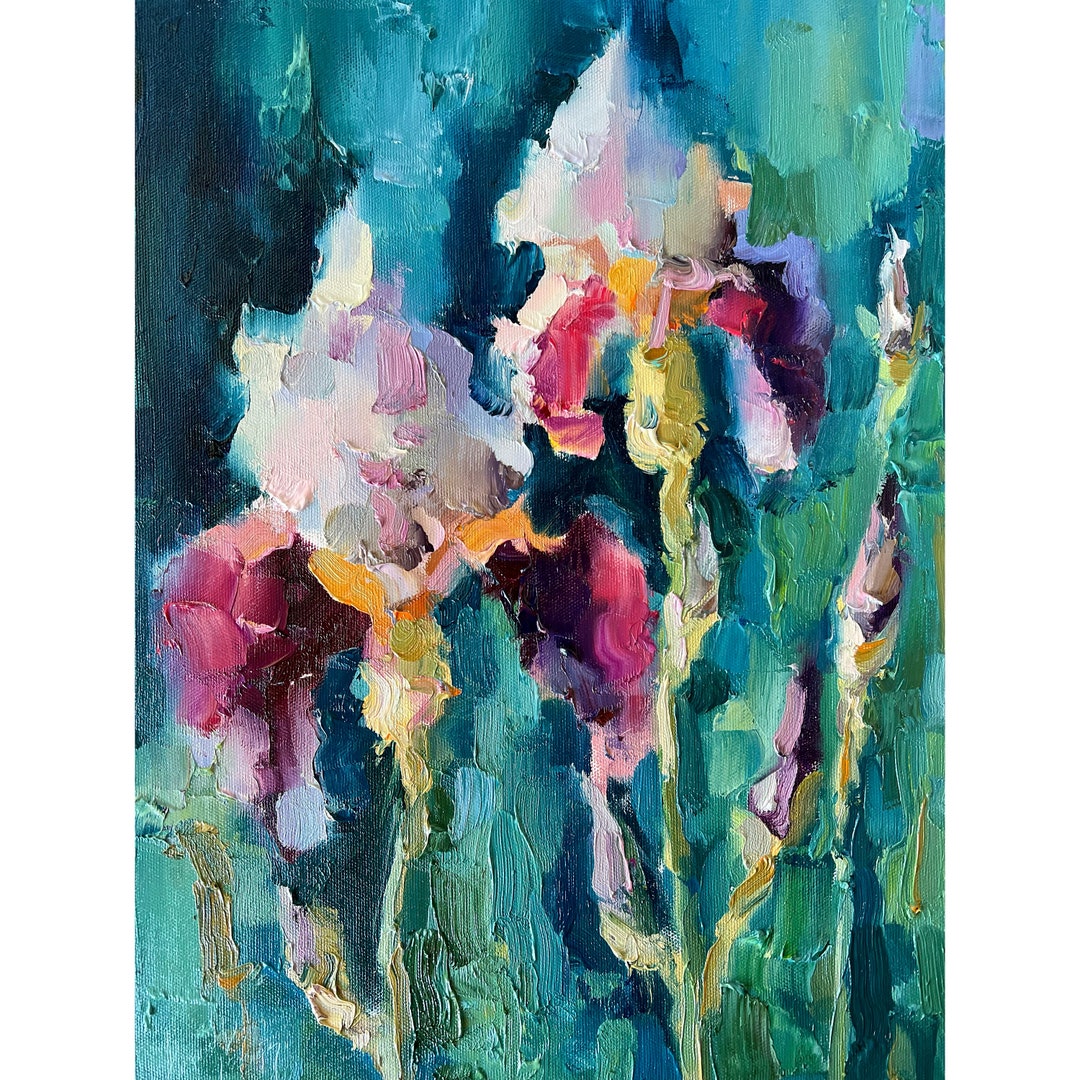 Original Iris Oil Painting: Semi Abstract Floral Impasto Art - Etsy