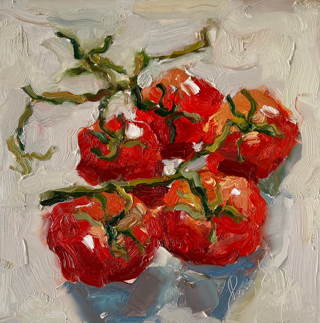 Tomatoes Painting Kitchen Wall Art Tomato Impasto Abstract Artwork Oil ...