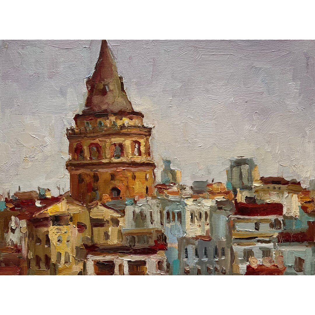 Galata Tower Istanbul Turkey Oil Painting Original Architecture Wall ...