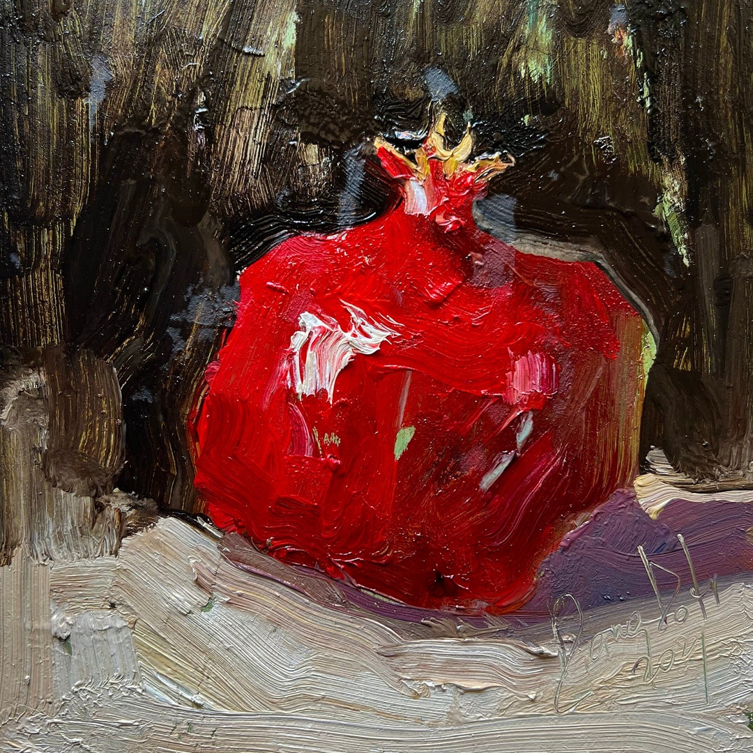 Garnet Painting Kitchen Wall Art Pomegranate Impasto Semi Abstract ...