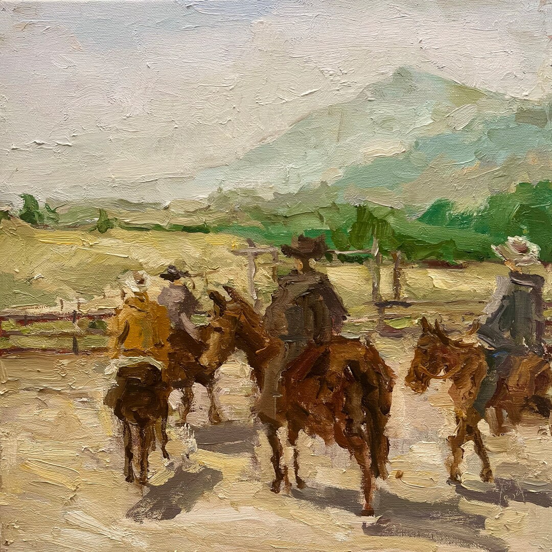 Cowboy Painting Horse Artwork Cowboy and Horse Artwork Prairie Painting ...