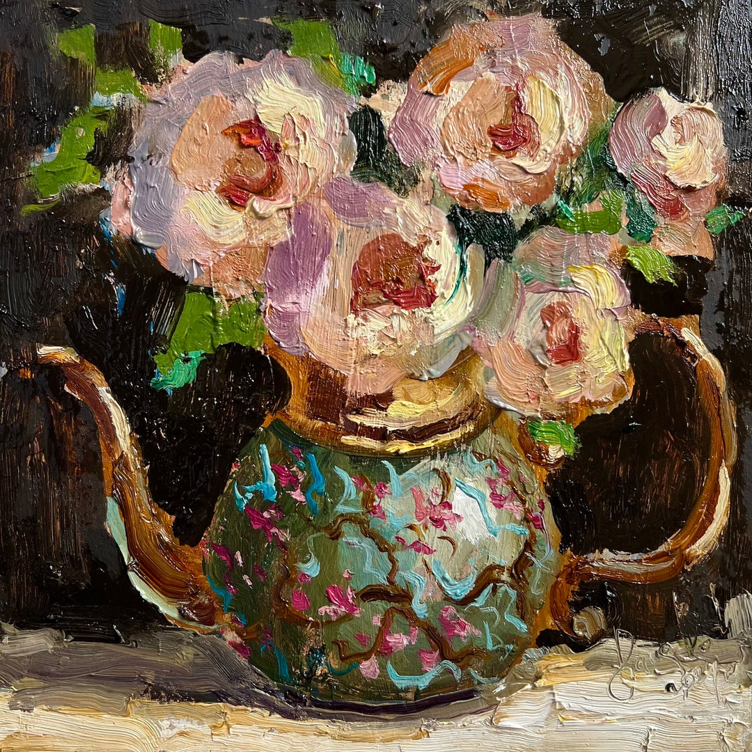 Peony Painting Floral Original Art Peonies Impasto Flowers Semi ...