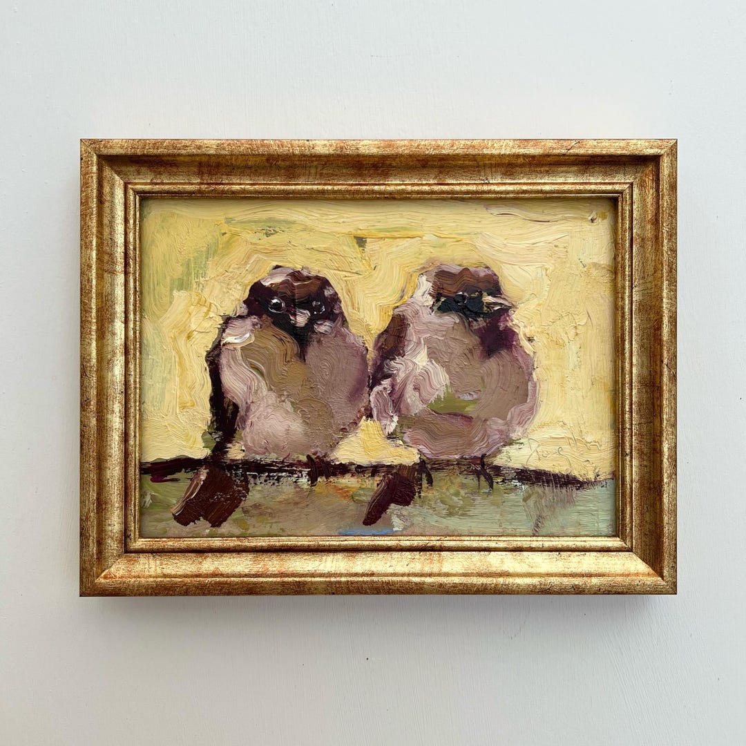 Sparrows Oil Painting Birds Artwork Bird Semi Abstract Wall Decor Oil ...