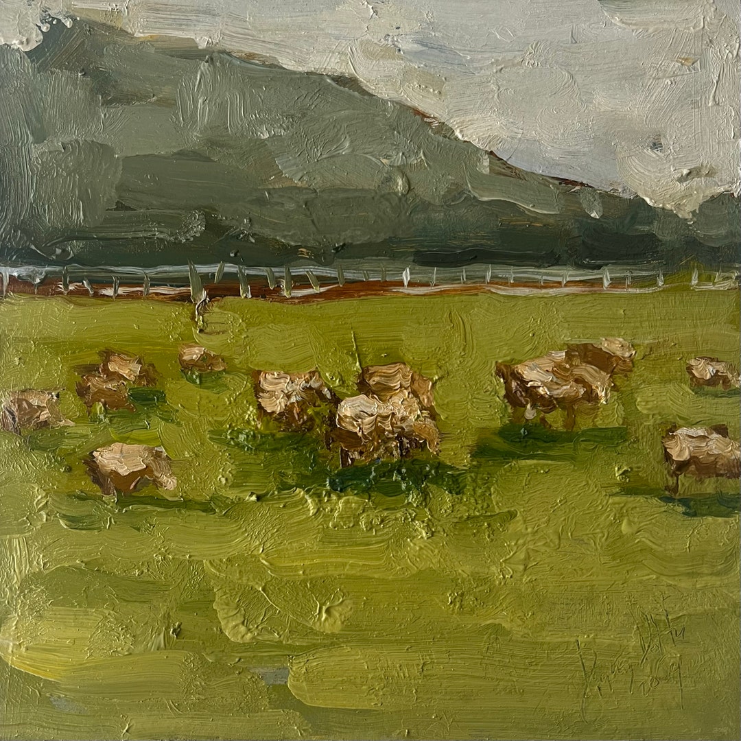 Sheep Painting, Landscape Painting, Field Art, Nature Art, Meadow ...