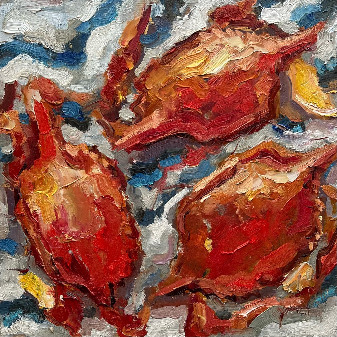 Red Crab Painting Red Crab Original Art Impasto Painting Semi Abstract ...