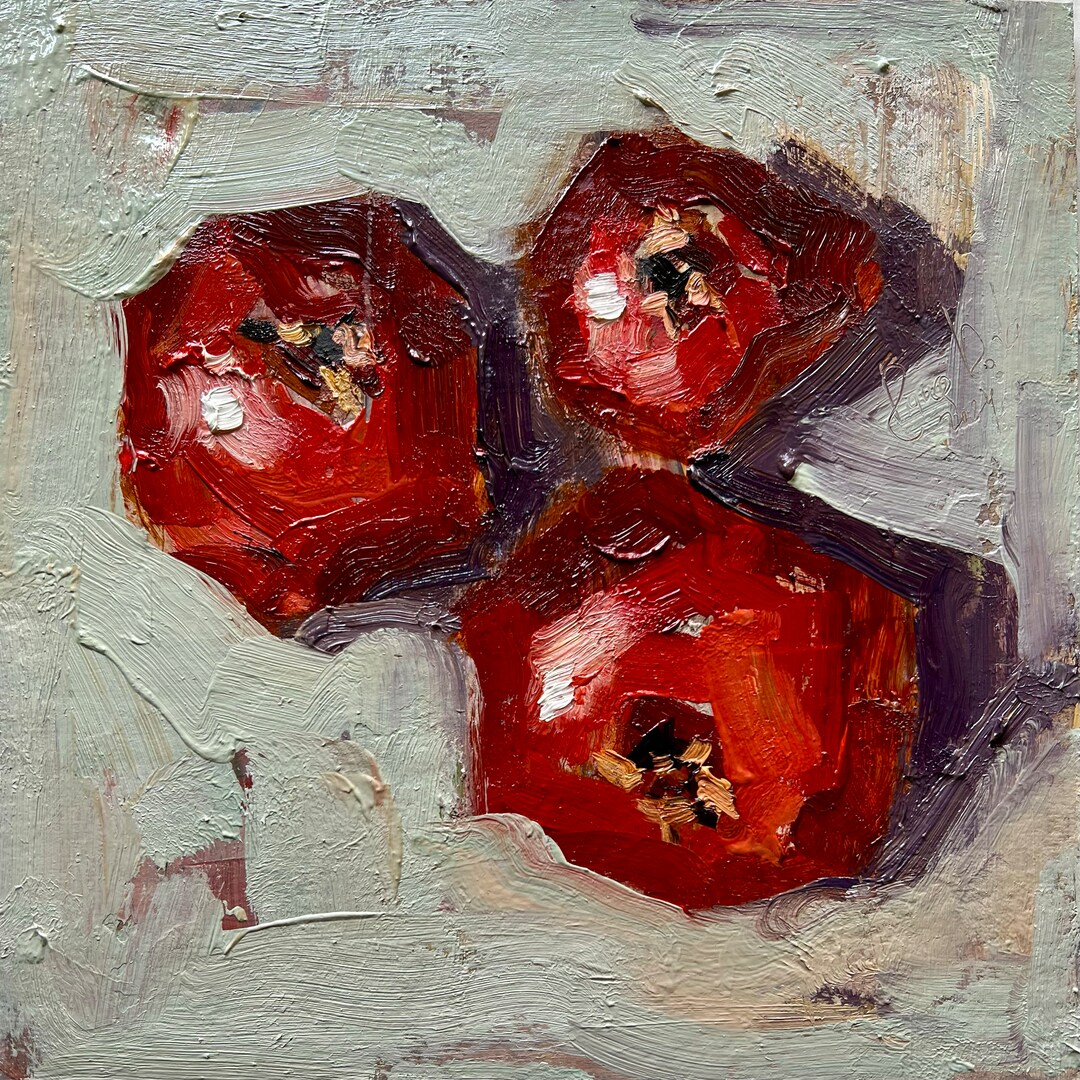 Garnet Painting Kitchen Wall Art Pomegranate Impasto Semi Abstract ...