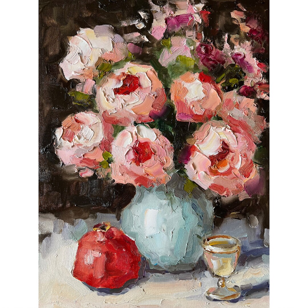 Original Peony Impasto Painting: 3D Floral Canvas Art, 16x12 - Etsy UK