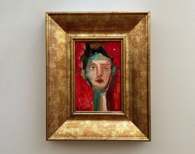 Man Face Artwork Abstract Portrait Original Art Man Portrait Framed Oil ...