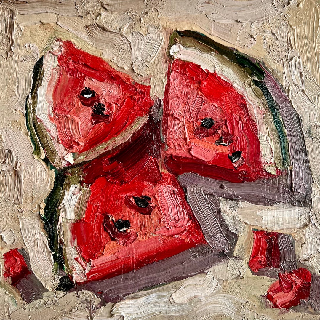 Watermelon Painting Kitchen Wall Art Watermelon Impasto Semi Abstract ...