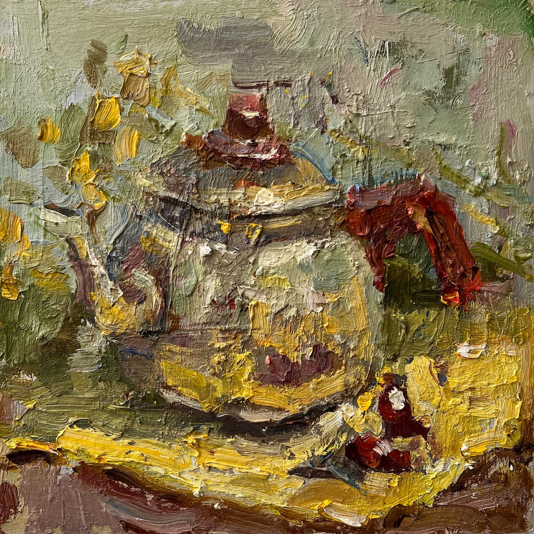Still Life Original Art Kettle Oil Painting Impasto Wall Art Abstract ...