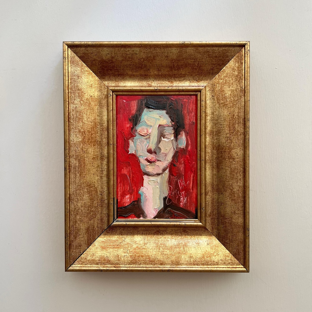 Man Face Artwork Abstract Portrait Original Art Man Portrait Framed Oil ...