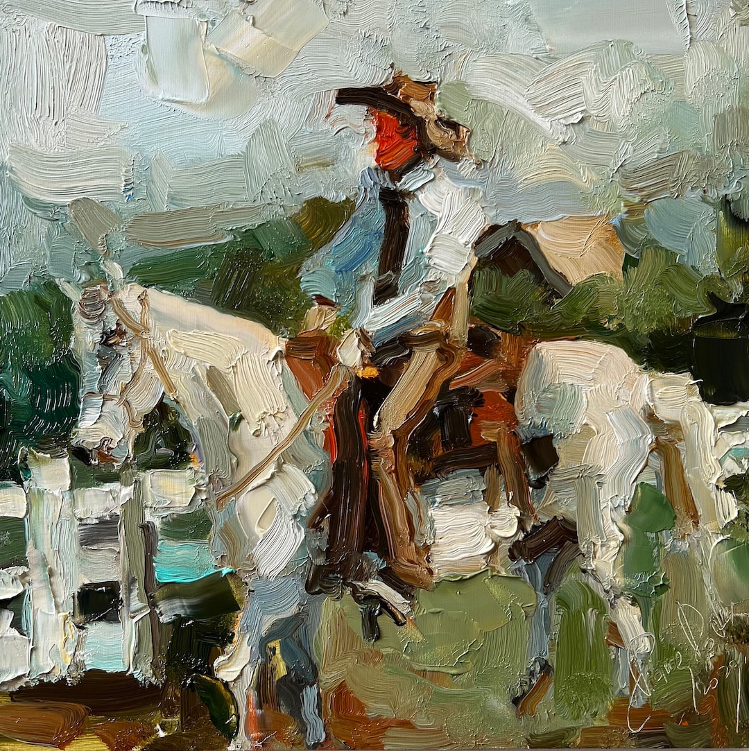 Cowboy Painting Horse Artwork Cowboy and Horse Artwork Prairie Painting ...