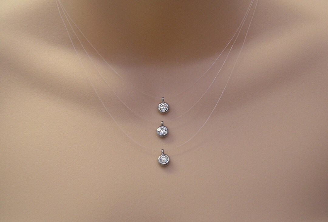 Dainty Crystal Necklace, Floating Illusion Triple Layer CZ Crystal ...
