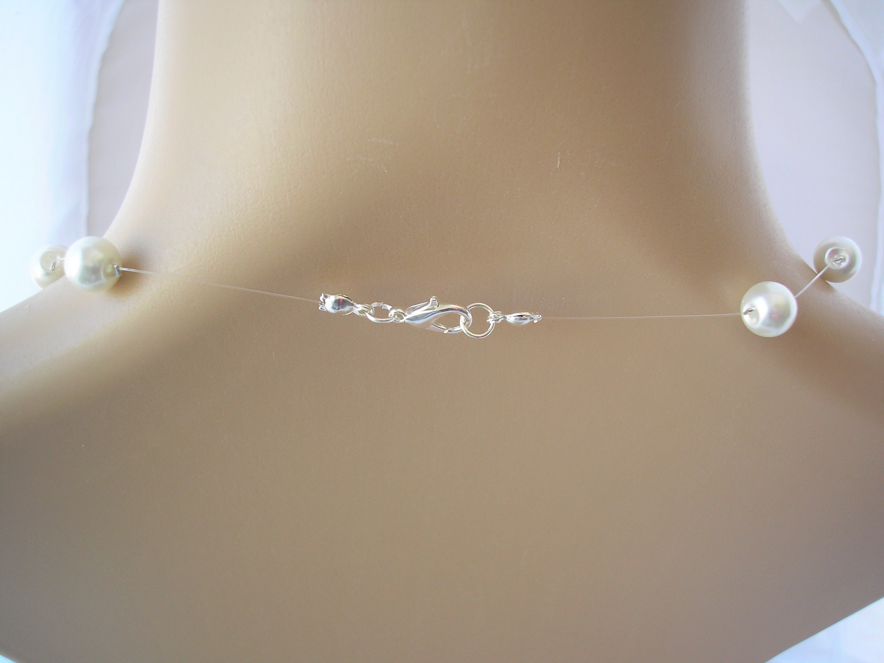 Simple Floating Pearl Necklace, Pearl Illusion Necklace for Brides ...
