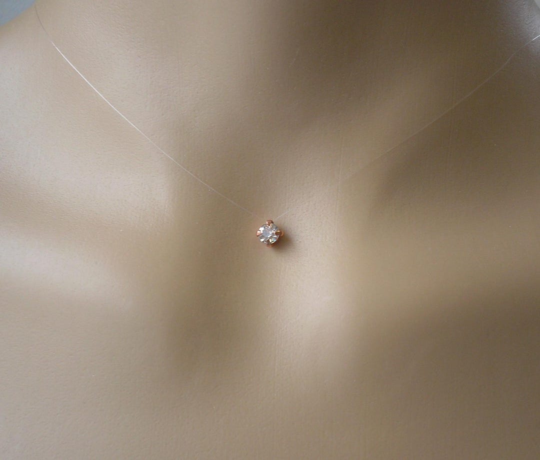 Tiny Floating Diamond Necklace, Simple Floating Illusion Solitaire ...