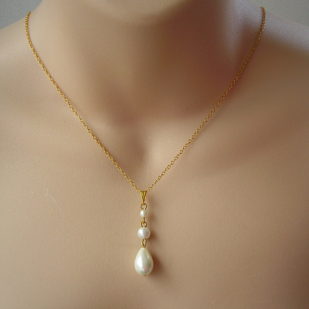 Long Drop Teardrop Pearl Necklace, White or Ivory Tear Drop Pearl ...