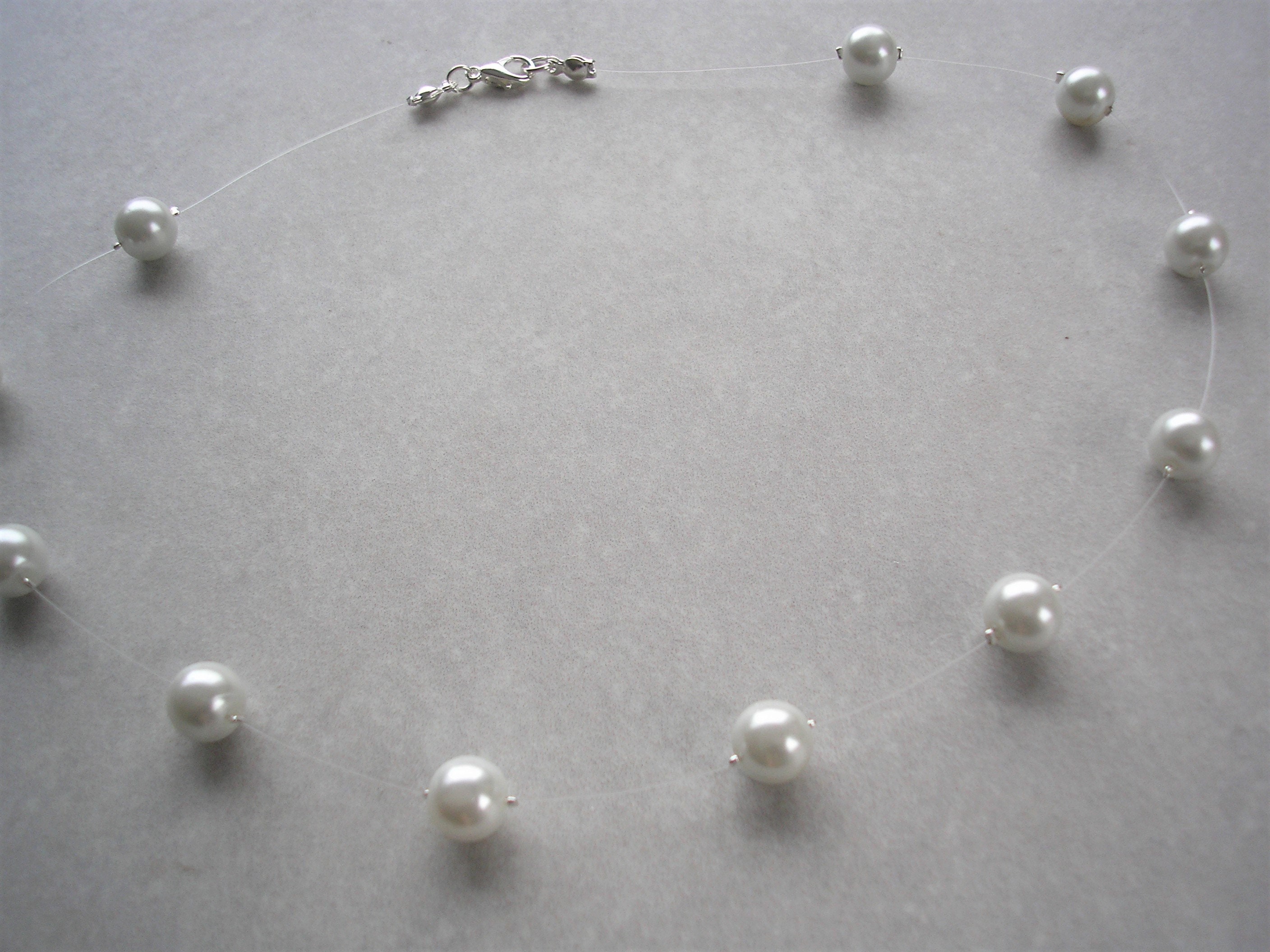 Simple Floating Pearl Necklace, Pearl Illusion Necklace for Brides ...