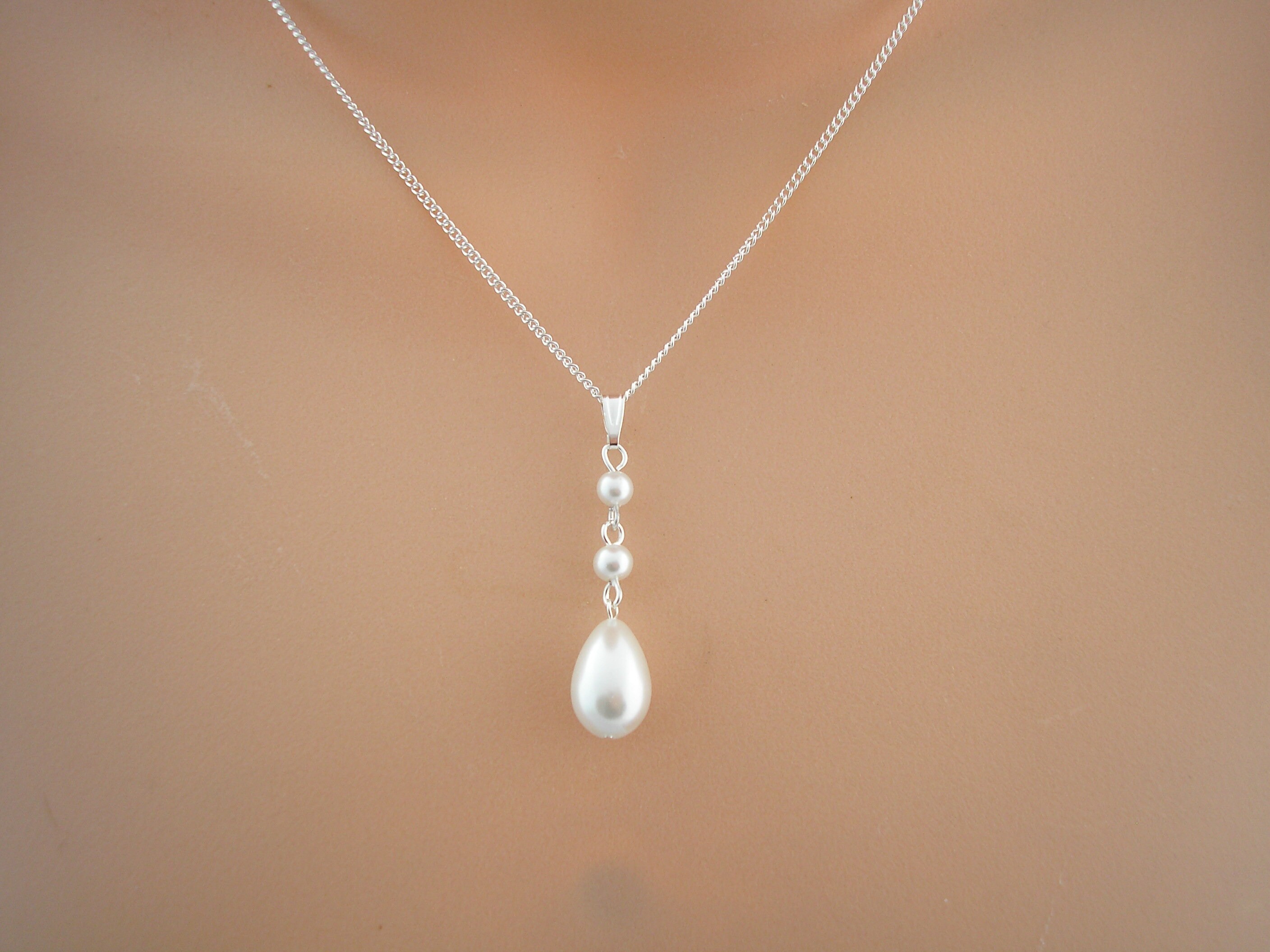 Long Teardrop Pearl Pendant Necklace on Fine Silver or Gold - Etsy