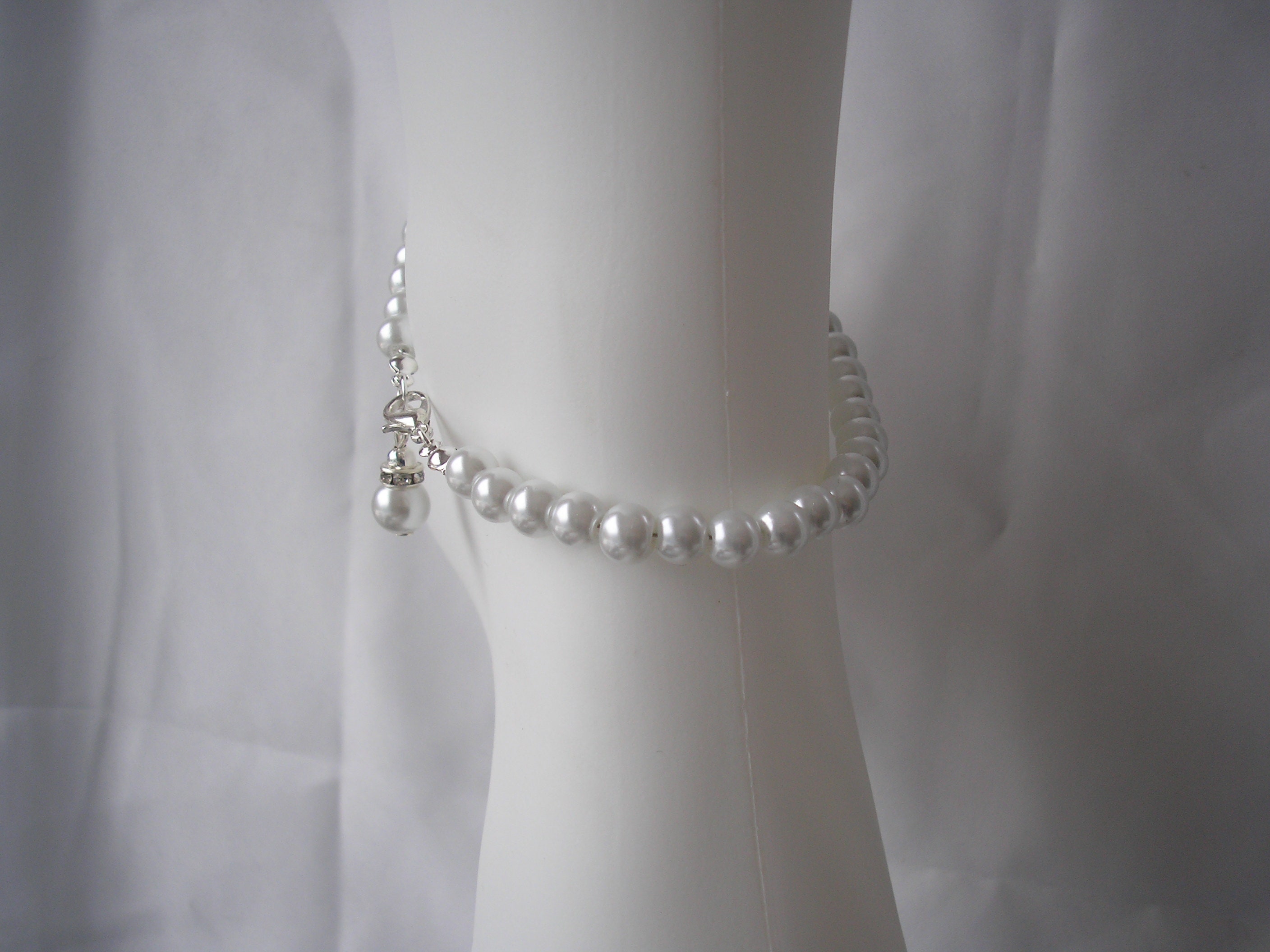 Pearl Ankle Bracelet Pearl Anklet Anklet With Diamante - Etsy