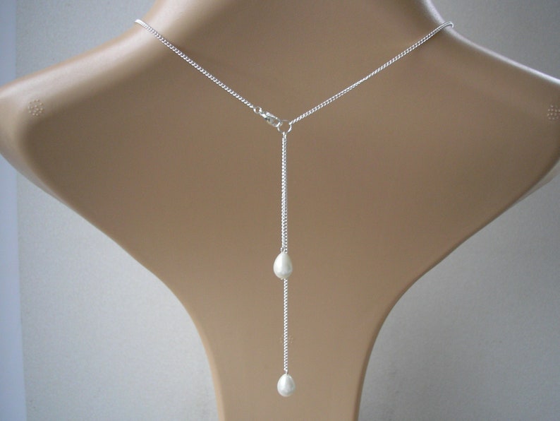 Double Backdrop Teardrop Pearl Bridal Necklace, Back Drop Necklace for ...