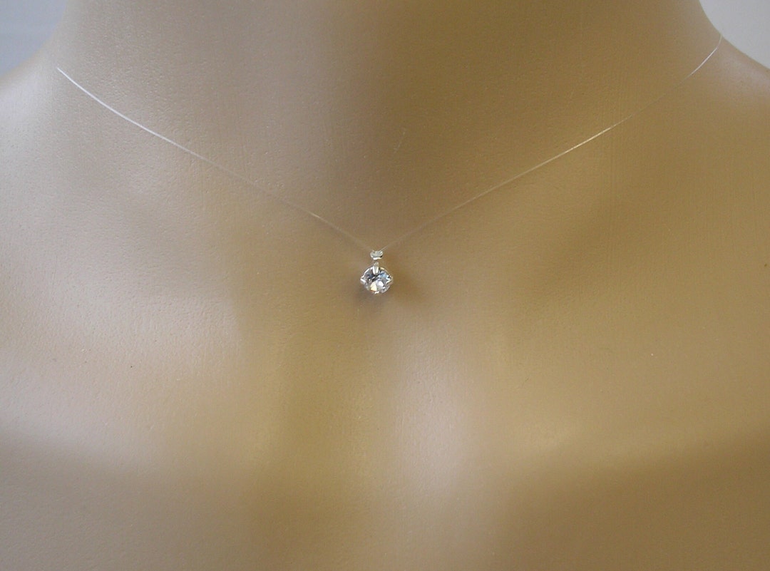 Tiny Floating Crystal Necklace, Simple Solitaire Crystal Choker ...