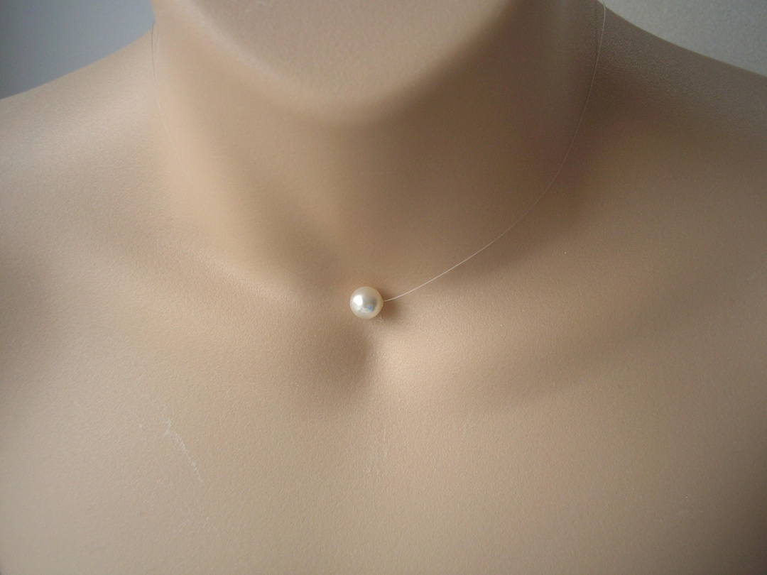 Dainty Single Pearl Floating Illusion Necklace for Her Ladies Women ...