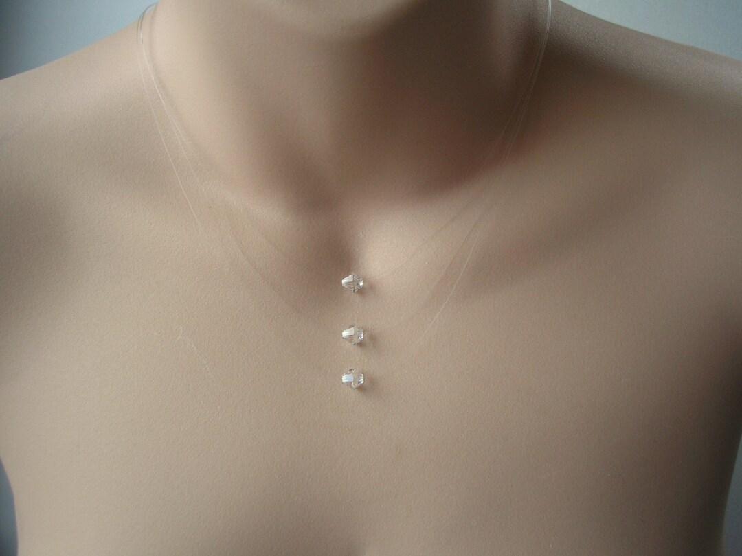 Multi Strand Floating Crystal Necklace, Triple Layer Imitation Diamond ...