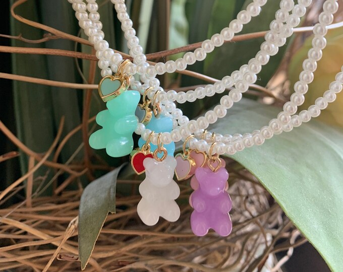 Gummy Bear Heart Pendant Pearl Necklace High Quality Beaded Pearl Chain ...