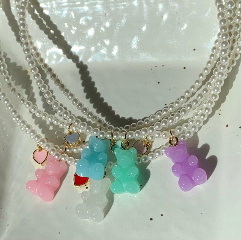 Gummy Bear Heart Pendant Pearl Necklace High Quality Beaded Pearl Chain ...