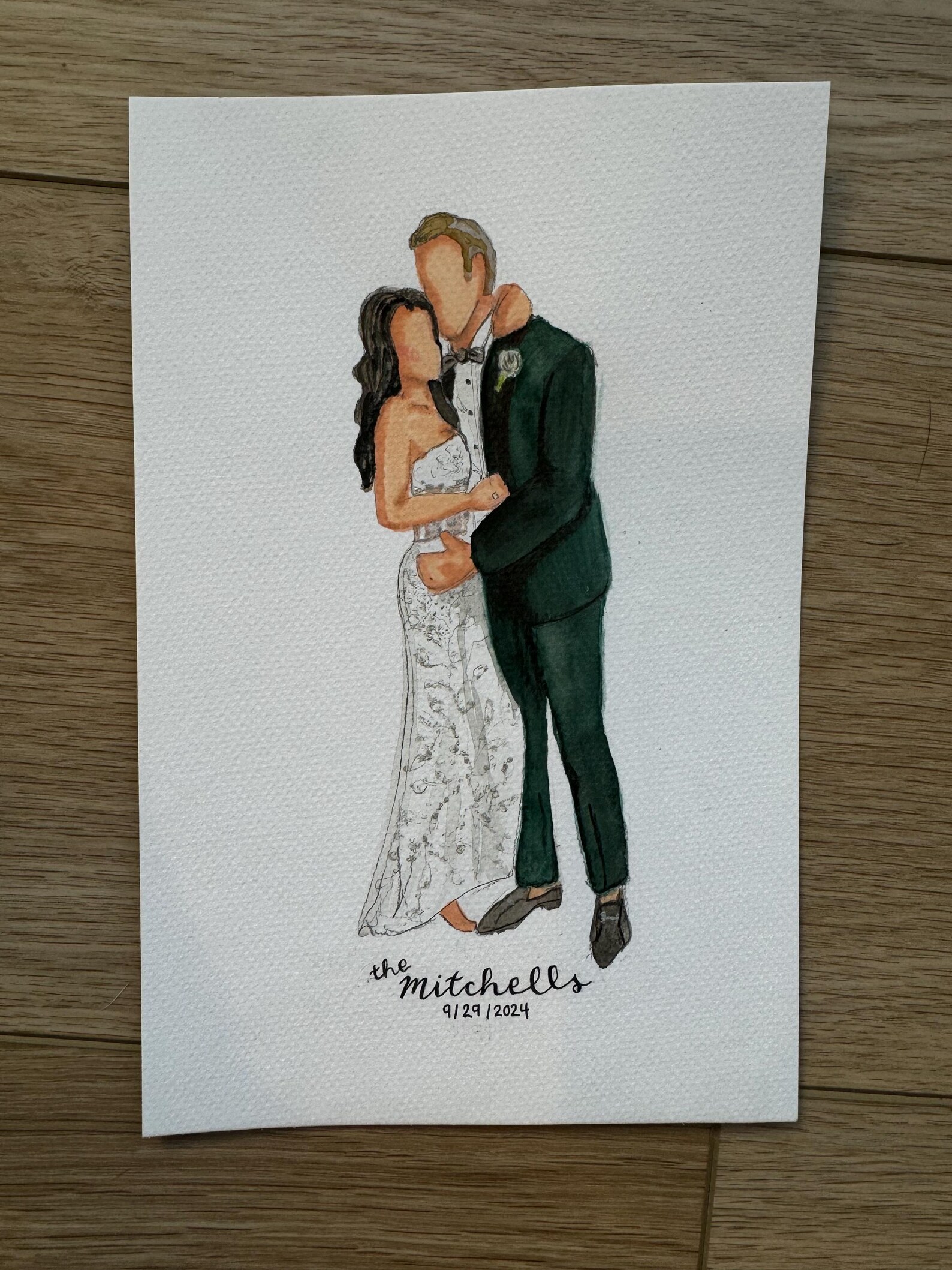 Faceless Watercolor Couple & Bride and Groom Portraits | Personalized ...