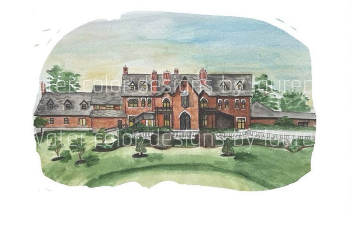 Hand Painted Watercolor Venue Portrait, Wedding Venue Portrait. Great ...