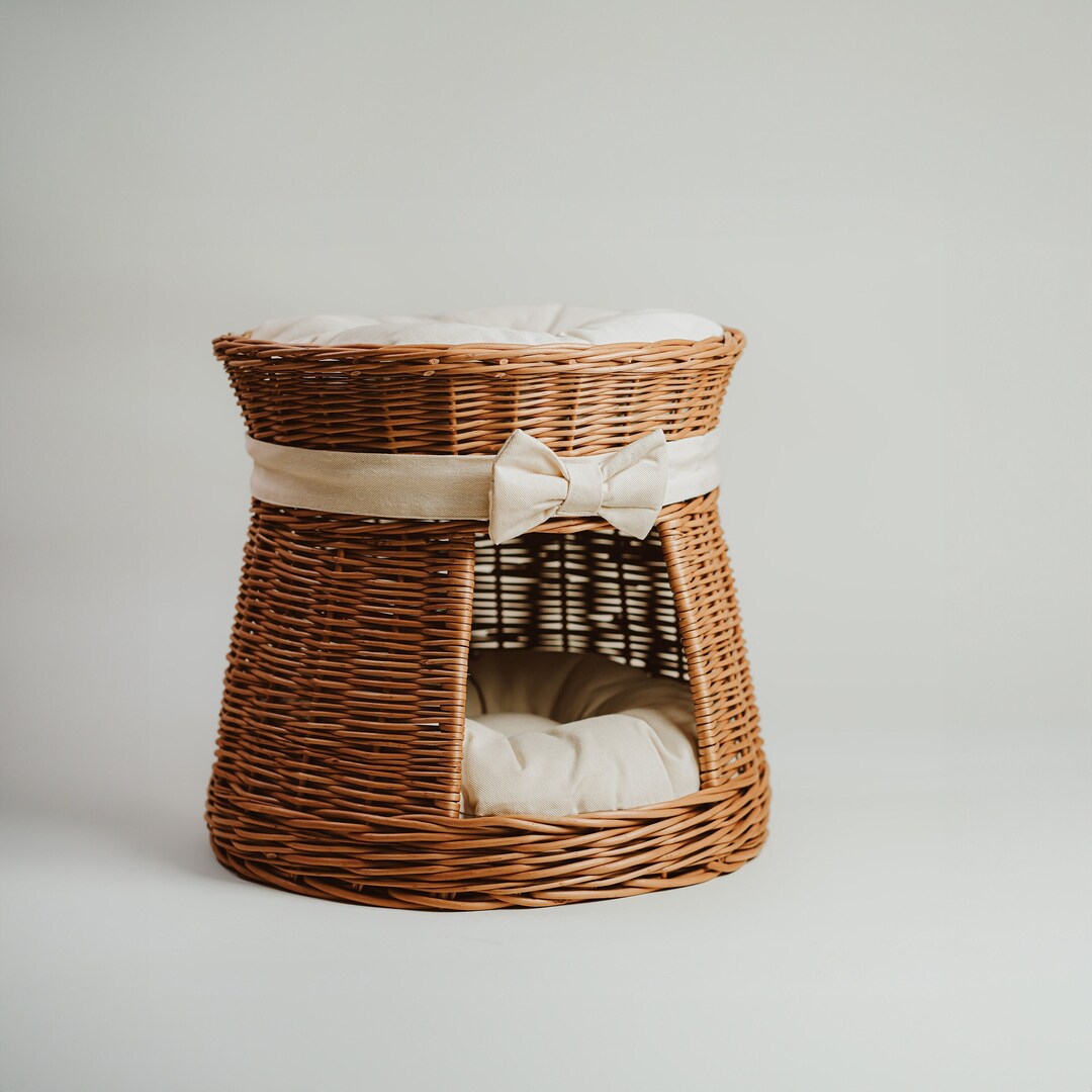 Natural Round Wicker Cat House and Small Dog House, Eco Pet House ...
