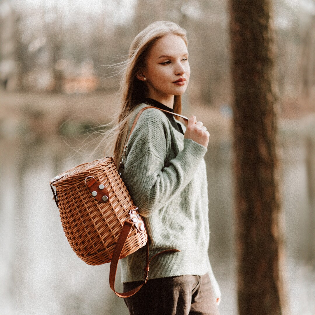 Handmade Wicker Backpack: Leather & Willow Basket - Made in Poland - Etsy