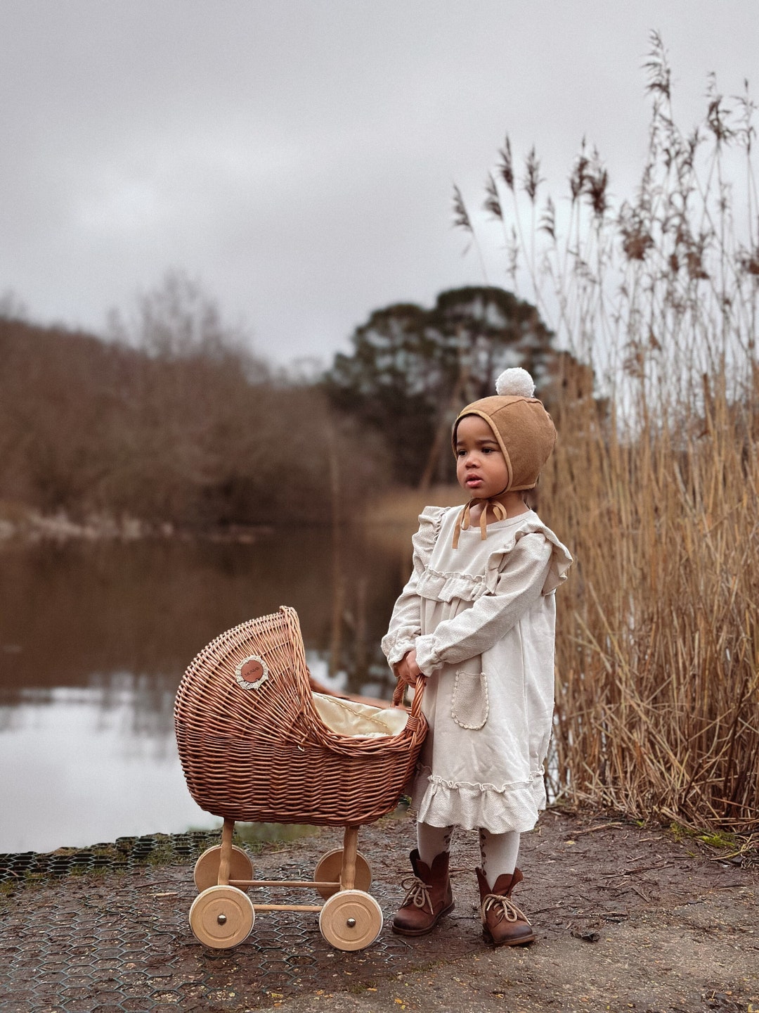 Natural Wicker & Beech Wood Doll's Pram for Kids! Eco-friendly, Vintage ...