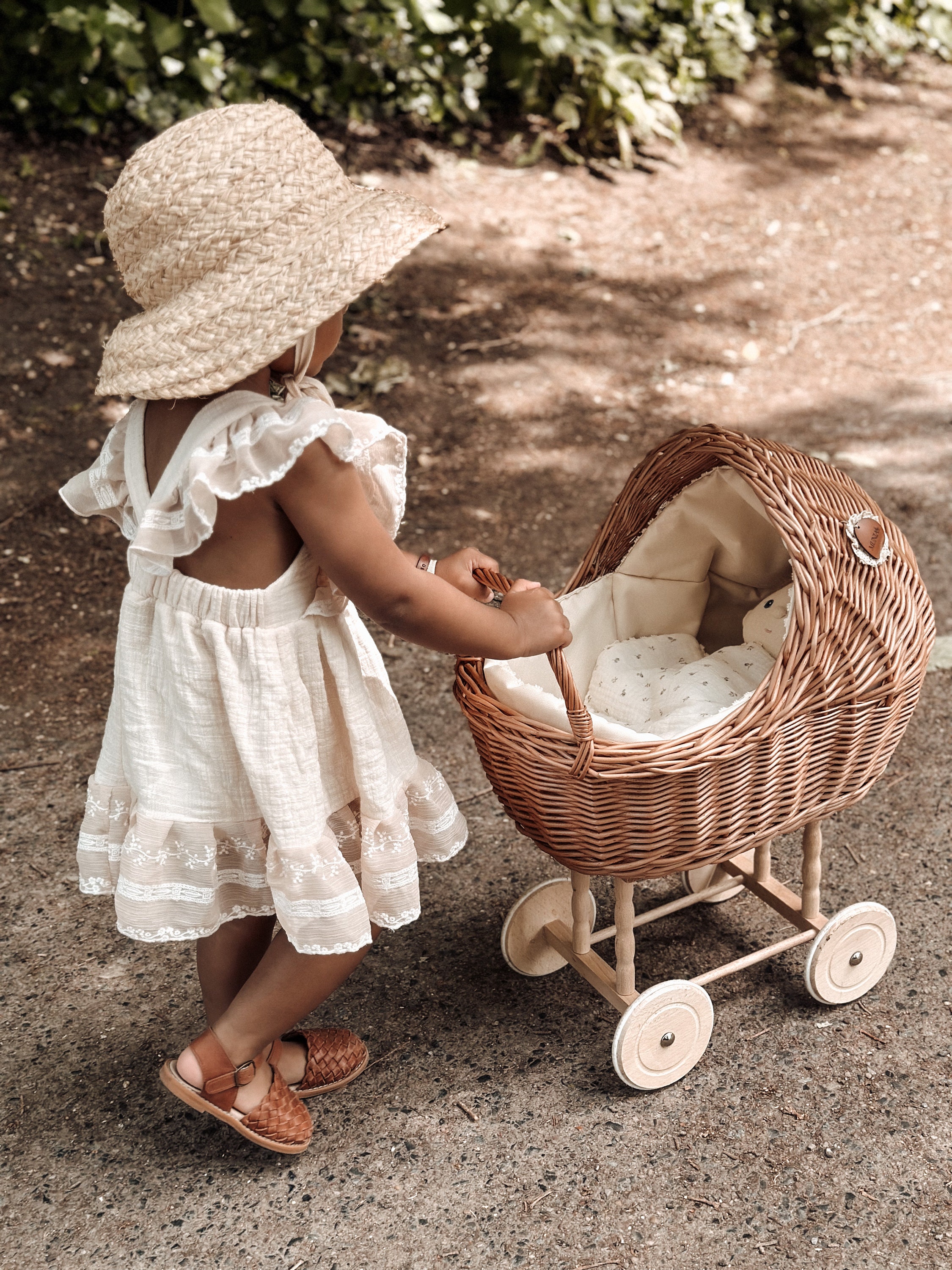 Natural Wicker & Beech Wood Doll's Pram for Kids Eco-friendly, Vintage ...