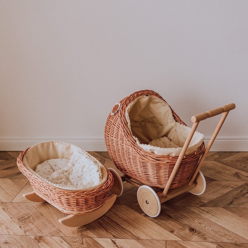 Handmade Natural Wicker Cradle With Bedding for Girl Wicker & - Etsy
