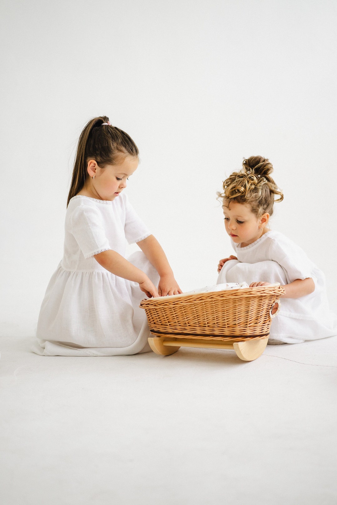 Handmade Natural Wicker Cradle With Bedding for Girl, Wicker & Beech ...