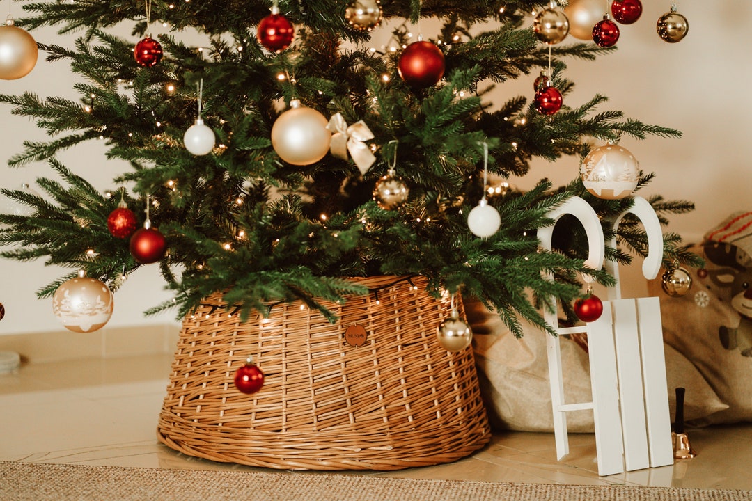 Wicker Christmas Tree Decor, Christmas Tree Skirt, Basket Weave Tree ...