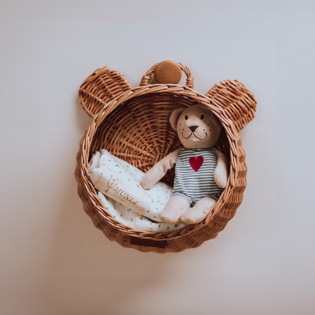 Wicker Bear Basket Shelf: Boho Nursery Decor, Handmade - Etsy