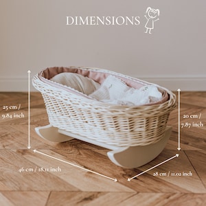 Unpainted Natural Wicker Cradle With Bedding for Girl, Wicker & Beech ...