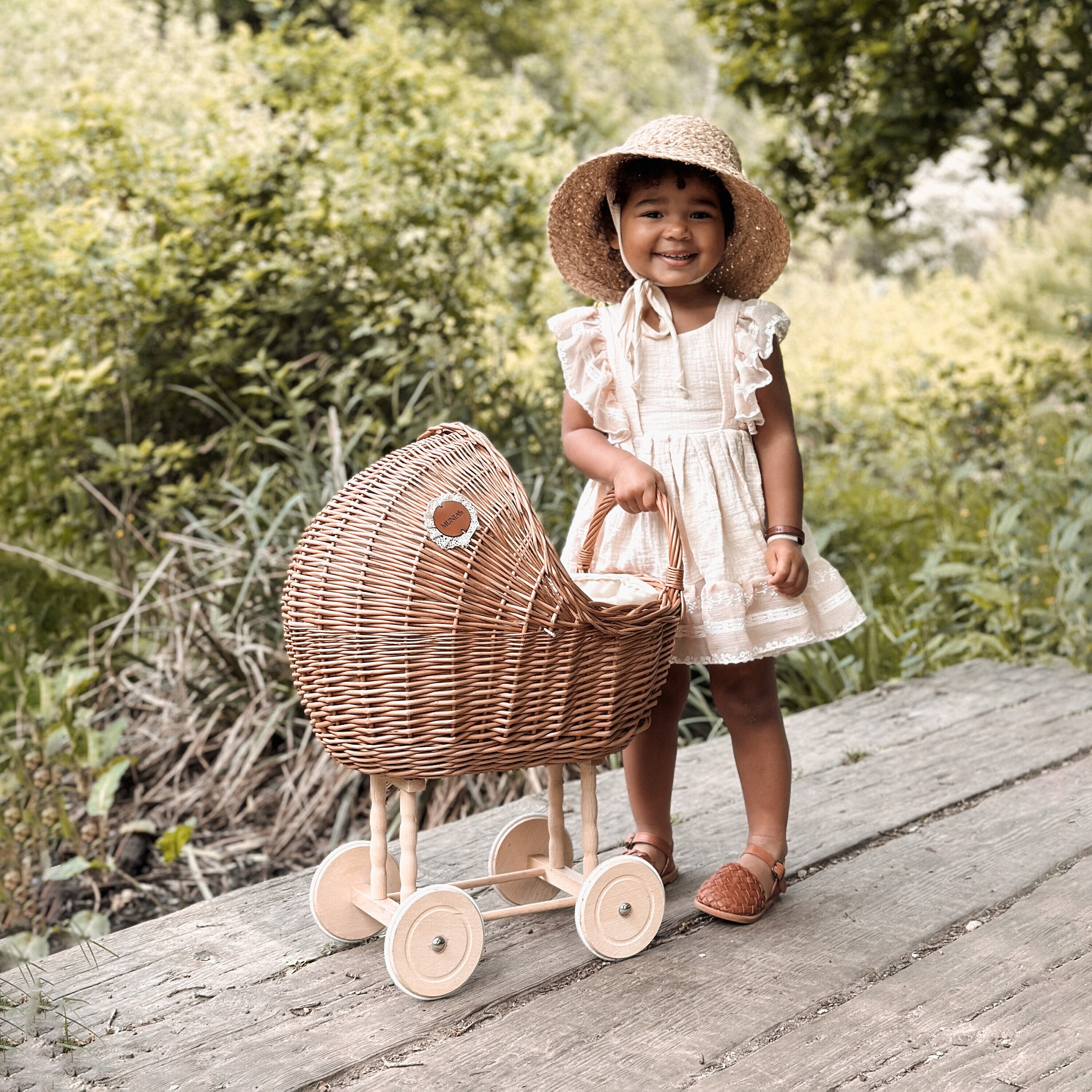 Natural Wicker & Beech Wood Doll's Pram for Kids Eco-friendly, Vintage ...