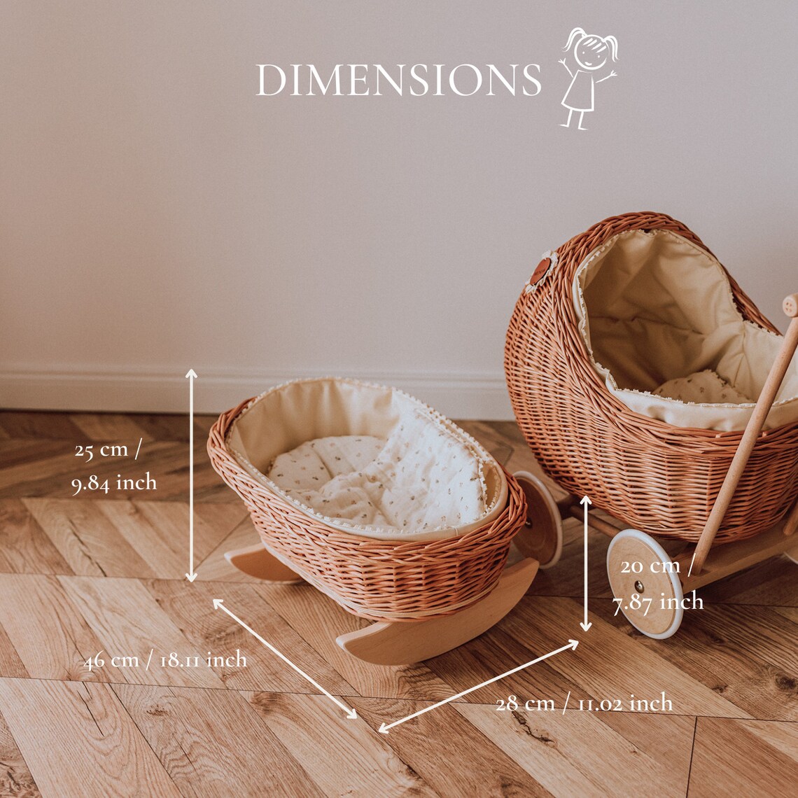 Handmade Natural Wicker Cradle With Bedding for Girl Wicker & - Etsy