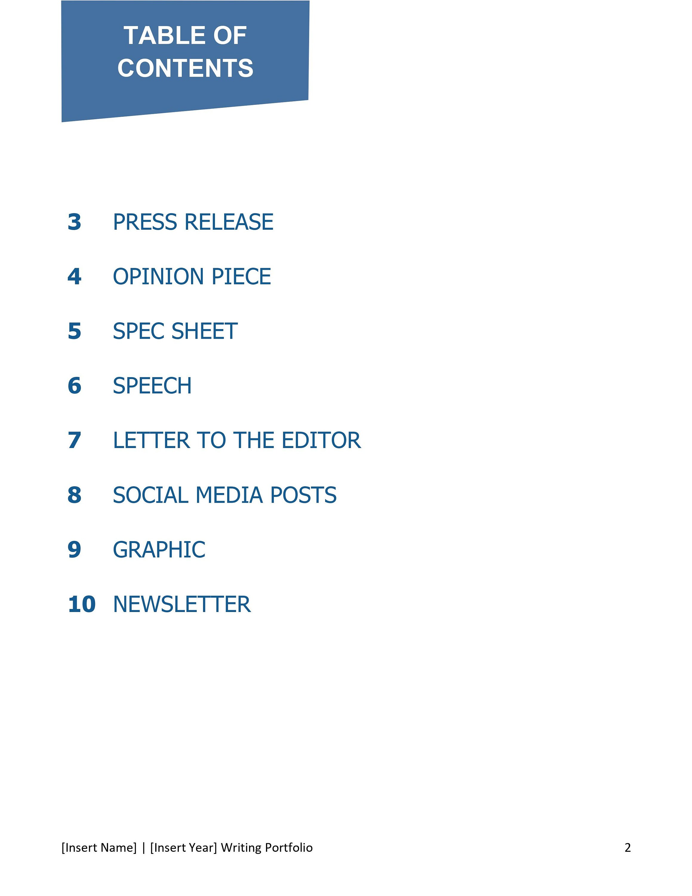 Public Relations Writing Portfolio Template for Word - Blue - Etsy