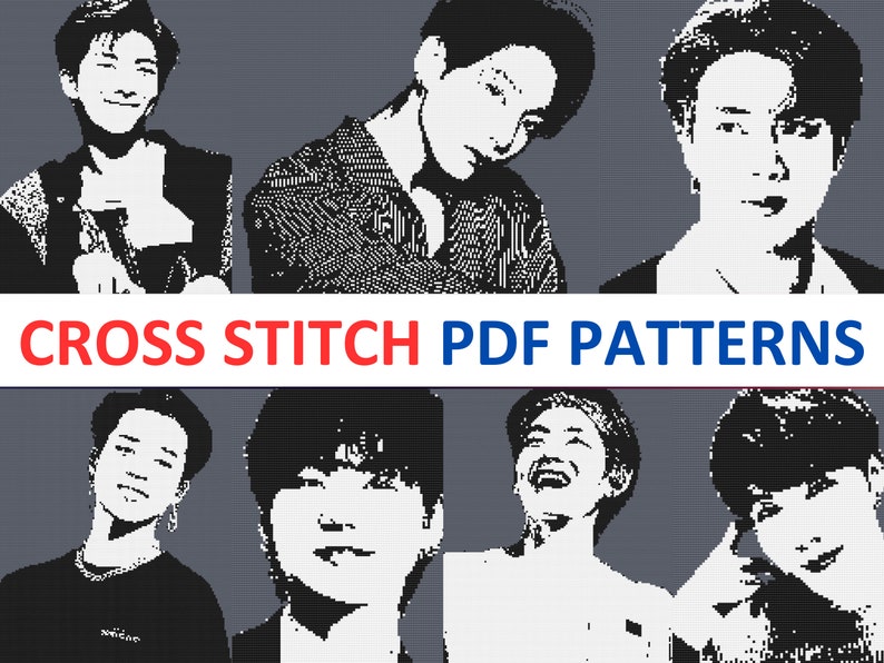 BTS V, Suga, RM, Jungkook, Jin, Jimin, J-hope Cross Stitch Pattern, BTS ...