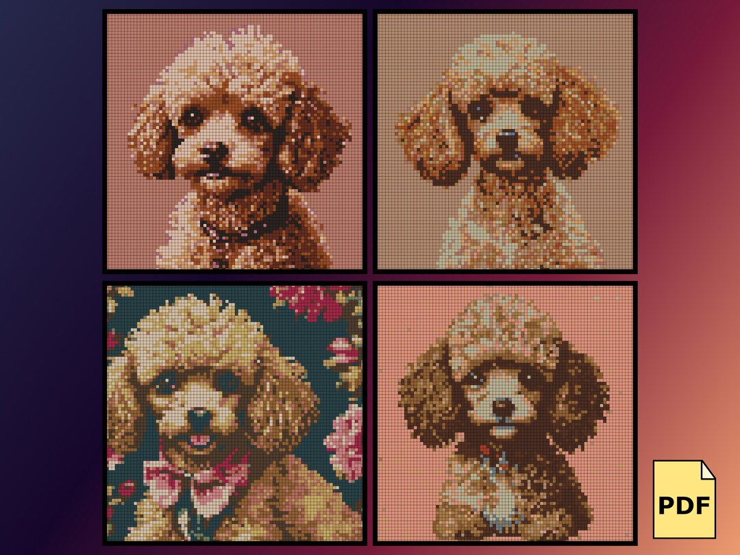 Set of 4 Poodle Puppies Cross Stitch Pattern Animals Cross Stitch Dogs ...