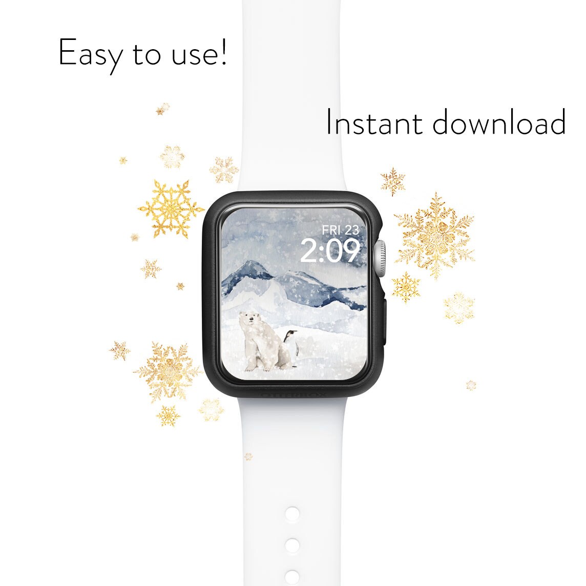 Winter Apple Watch Wallpaper Snowy Polar Bear and Penguin Watercolor ...